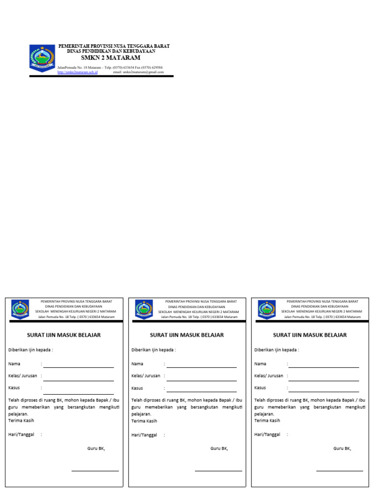 Surat Ijin Masuk Belajar | PDF