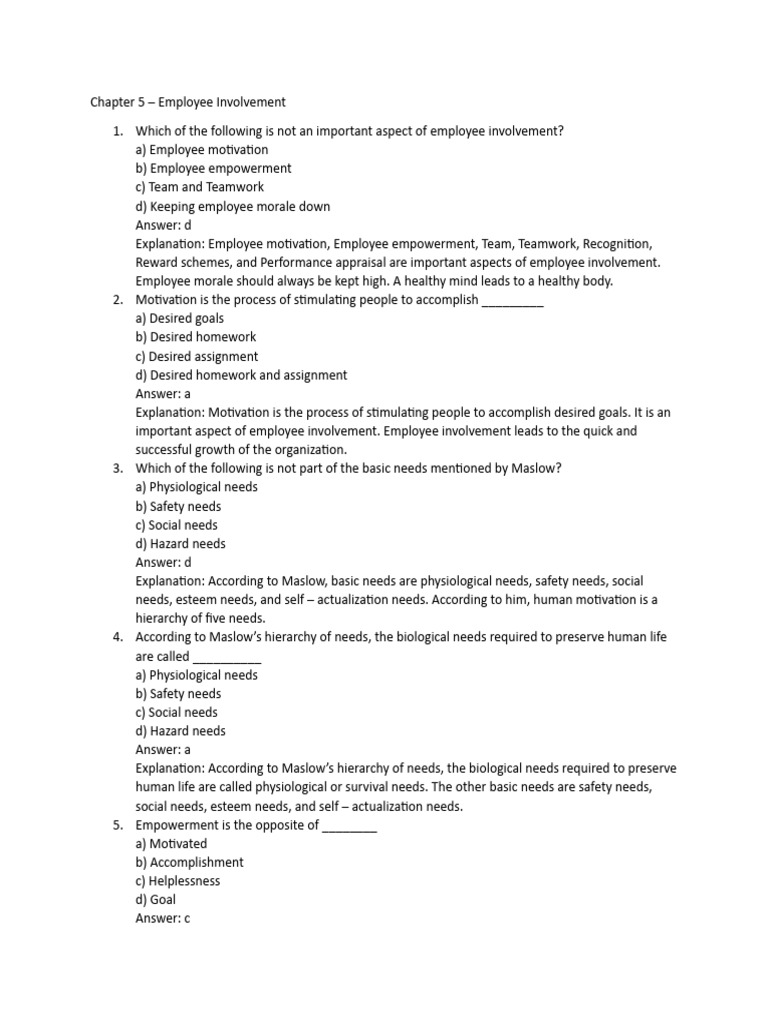 Chapter 5 - Employee Involvement | PDF | Performance Appraisal | Social ...