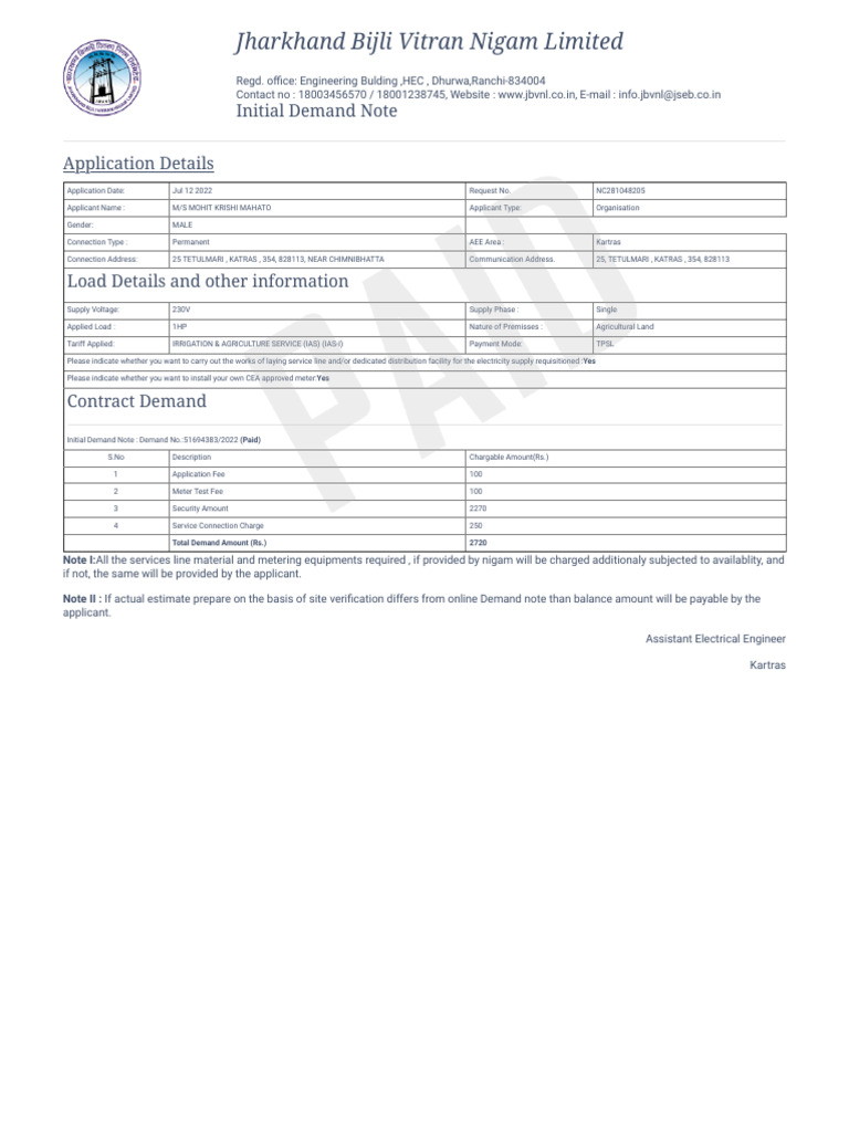 Demandnote Paid For Bajrang | PDF | Electrical Engineering | Electricity