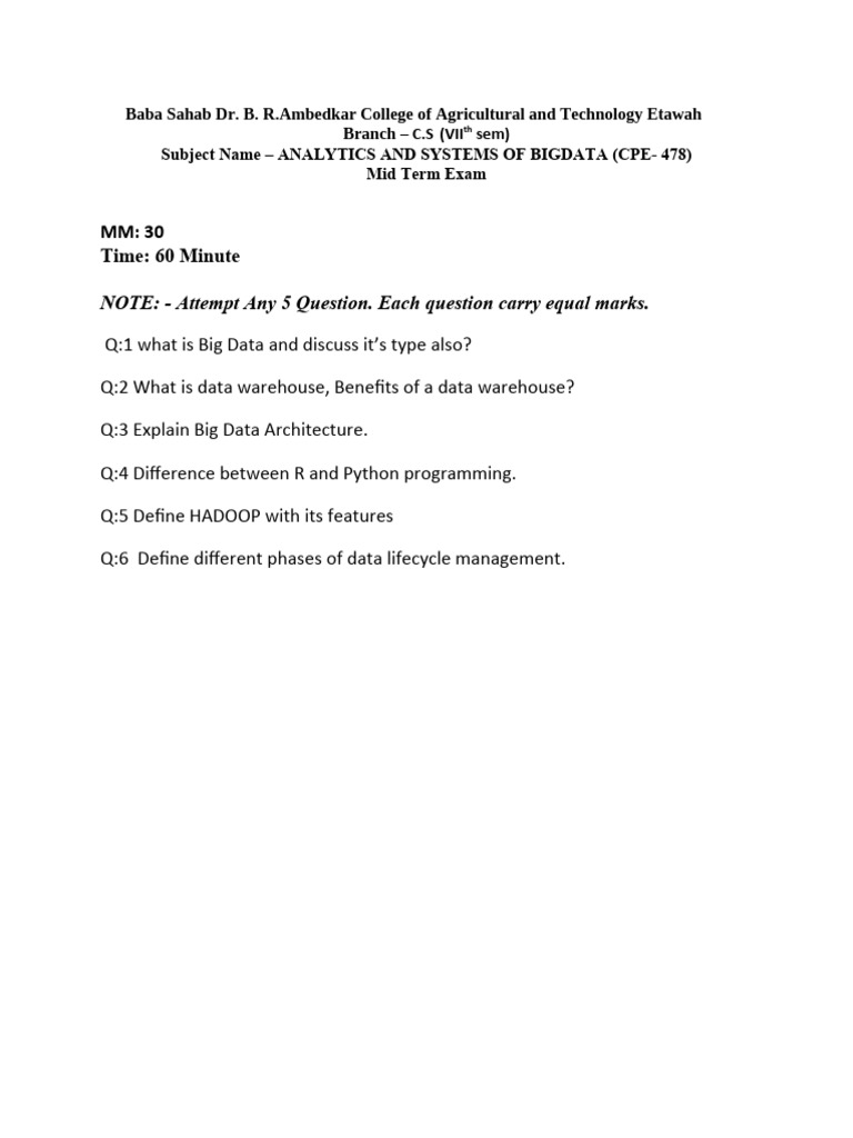 Big Data Mid Paper | PDF | Computers