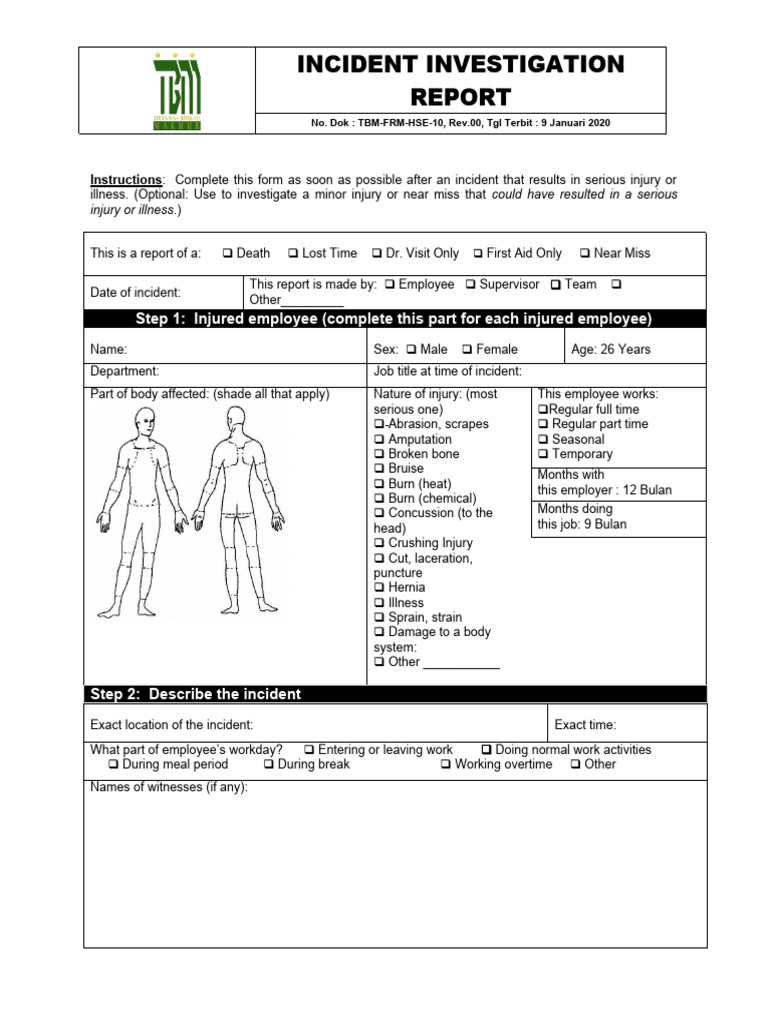TBM Incident Investigation Report | PDF | Personal Protective Equipment ...