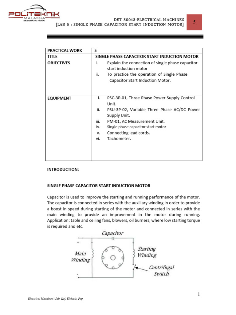 Det30043-Electrical Machines Lab 5 - Capstartmotor | PDF | Electric ...