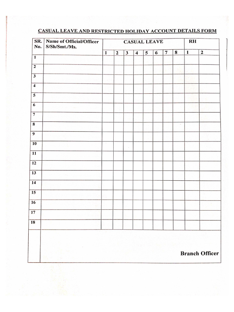 Casual Leave and Restricted Holiday Account Details For Attendence ...