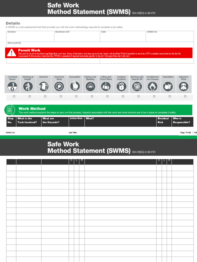 Safe Work Method Statement Swms Updated | PDF | Risk | Hospital