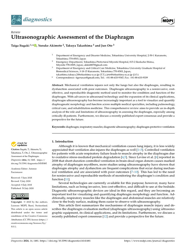 Ultrasonographic Assessment of The Diaphragm | PDF | Muscle Contraction ...