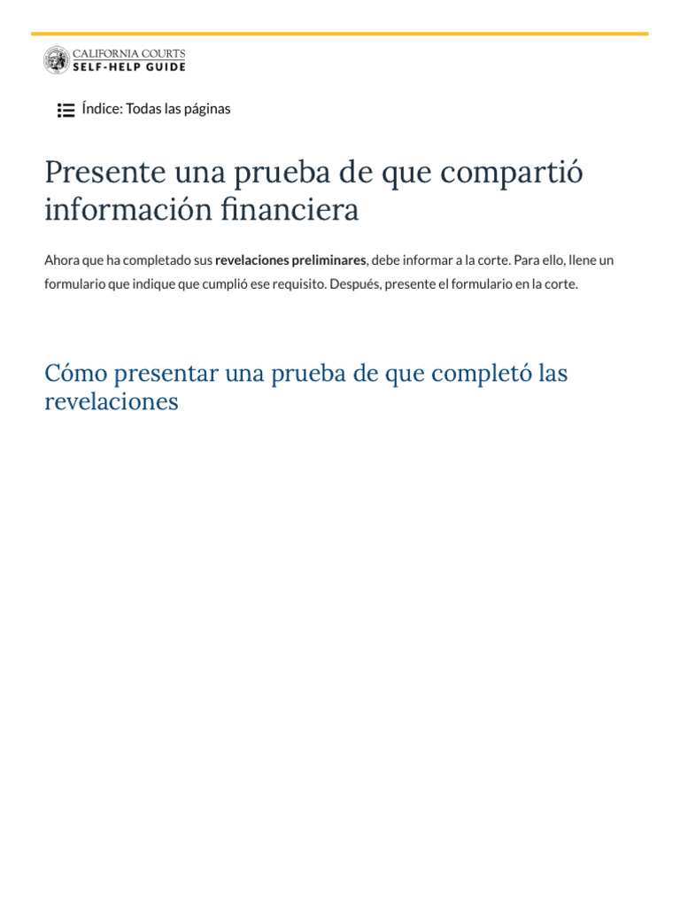 Presente Una Prueba de Que Compartió Información Financiera - California Courts - Self Help ...