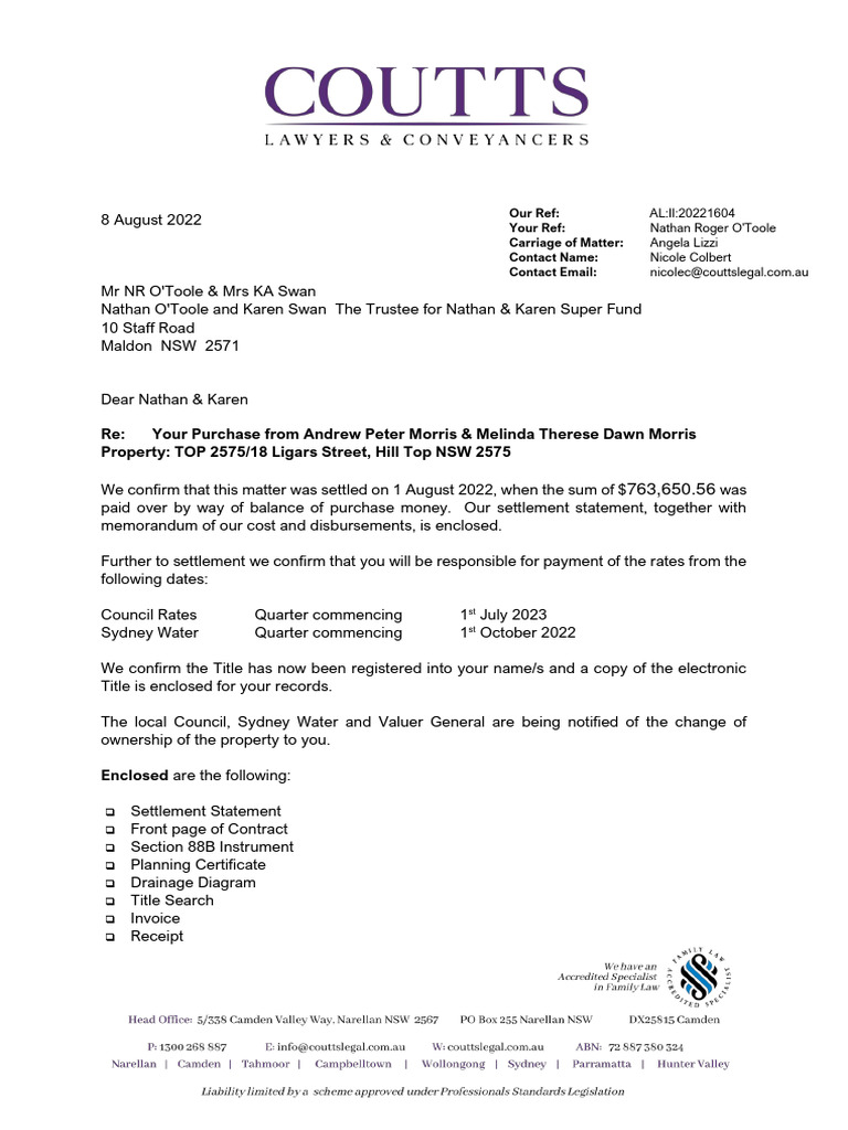 Electronic LTR To Client Confirming Settlement | PDF | Taxes | Private Law