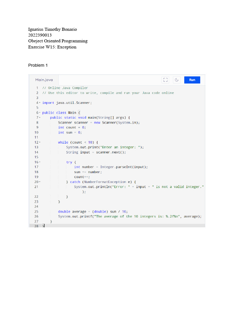 Exercise W15 - Exception | PDF