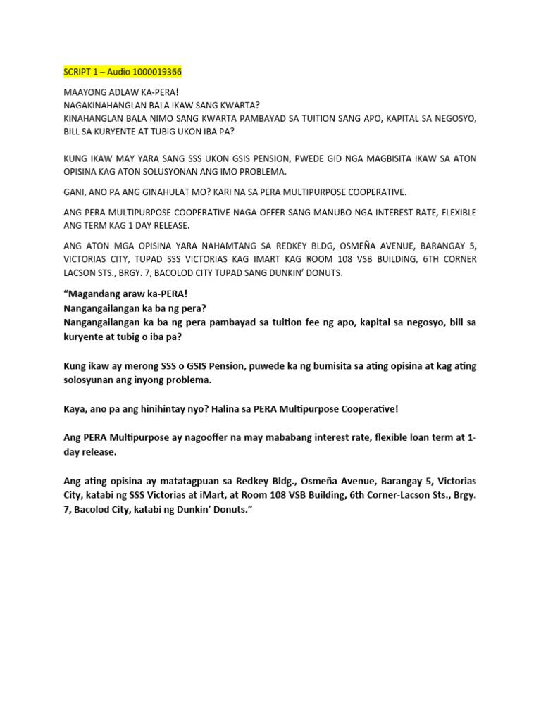 Script W Translation | PDF