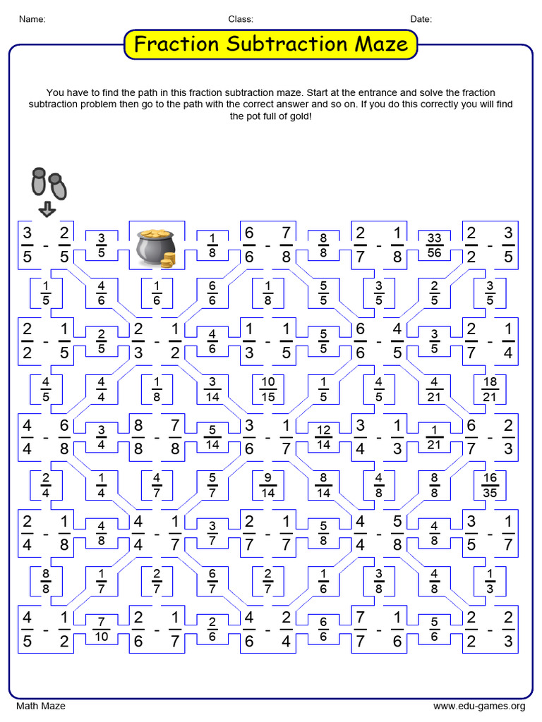 Fraction Subtraction Maze | PDF | Mathematics | Arithmetic