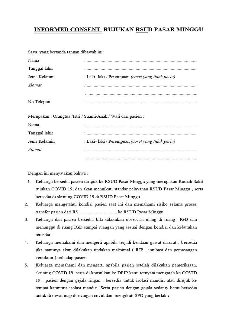 Informed Consent Rujukan RSUD Pasar Minggu Lengkap | PDF