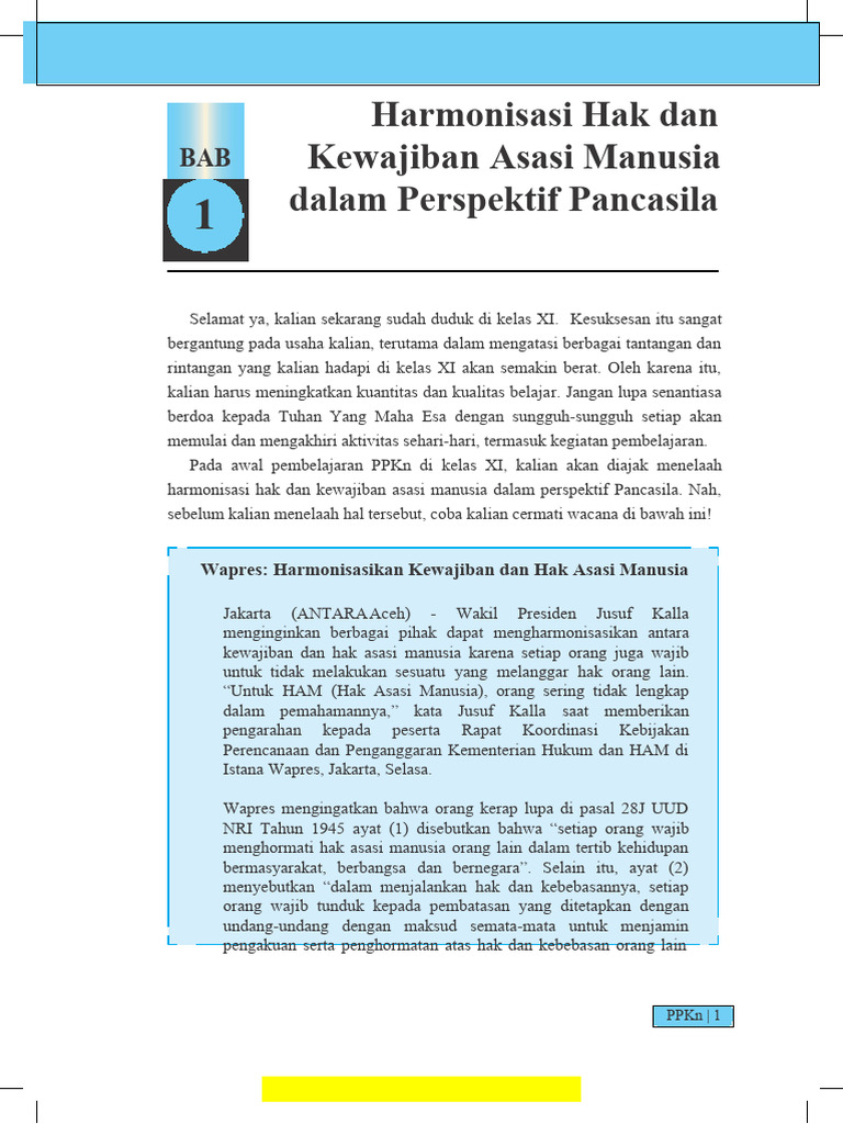 Bab 1 Harmonisasi Hak Dan Kewajiban Asasi Manusia Dalam Perspektif Pancasila | PDF