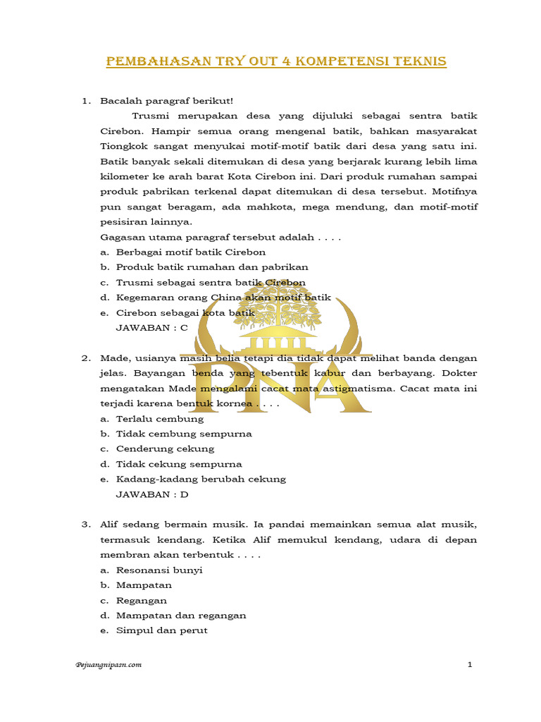 Pembahasan TO PNA Kompetensi Teknis 4 | PDF