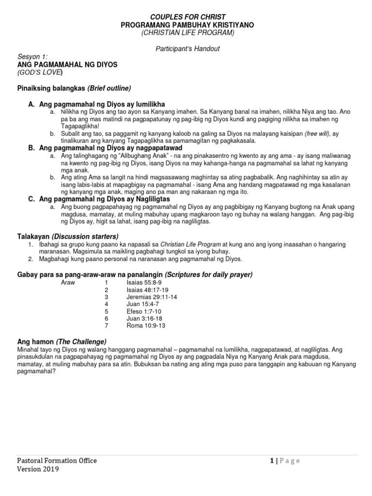 CLP Tagalog Participant's Handout (Full) | PDF