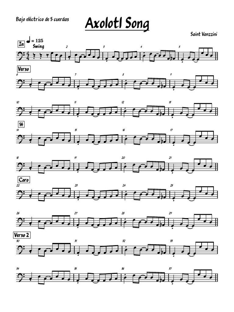 Axolotl Song-Bajo Eléctrico de 5 Cuerdas | PDF