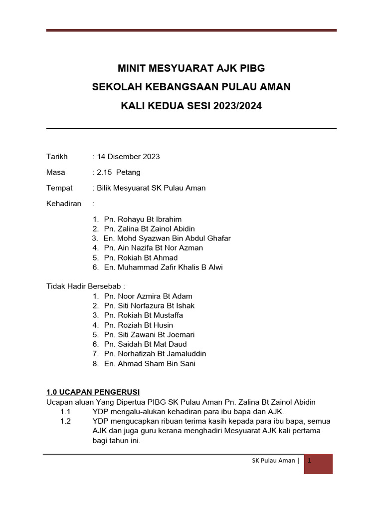 Minit Mesyuarat Ajk 2 2023 | PDF