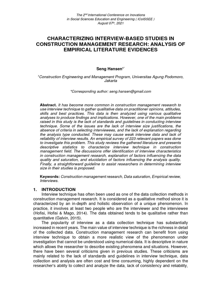 Characterizing Interview-Based Studies in Construction Management ...