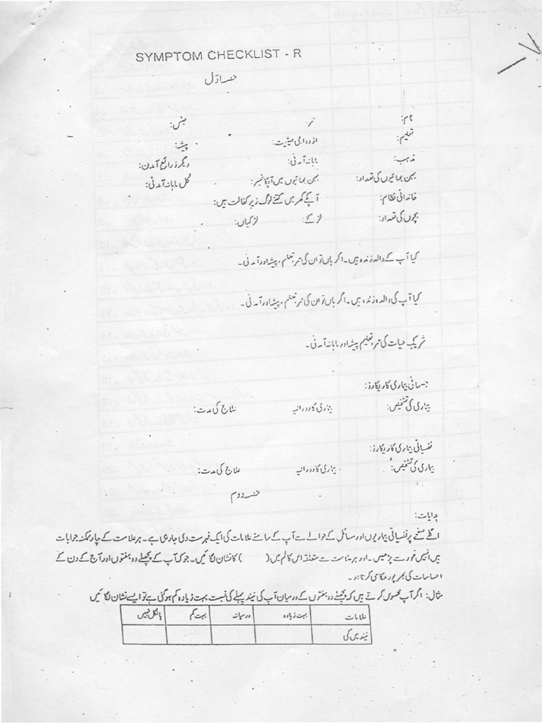 Symptom Checklist | PDF