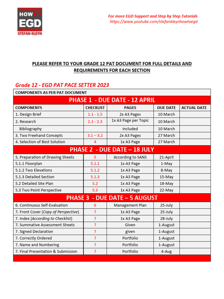 Grade 12 EGD PAT 2023 Schedule | PDF