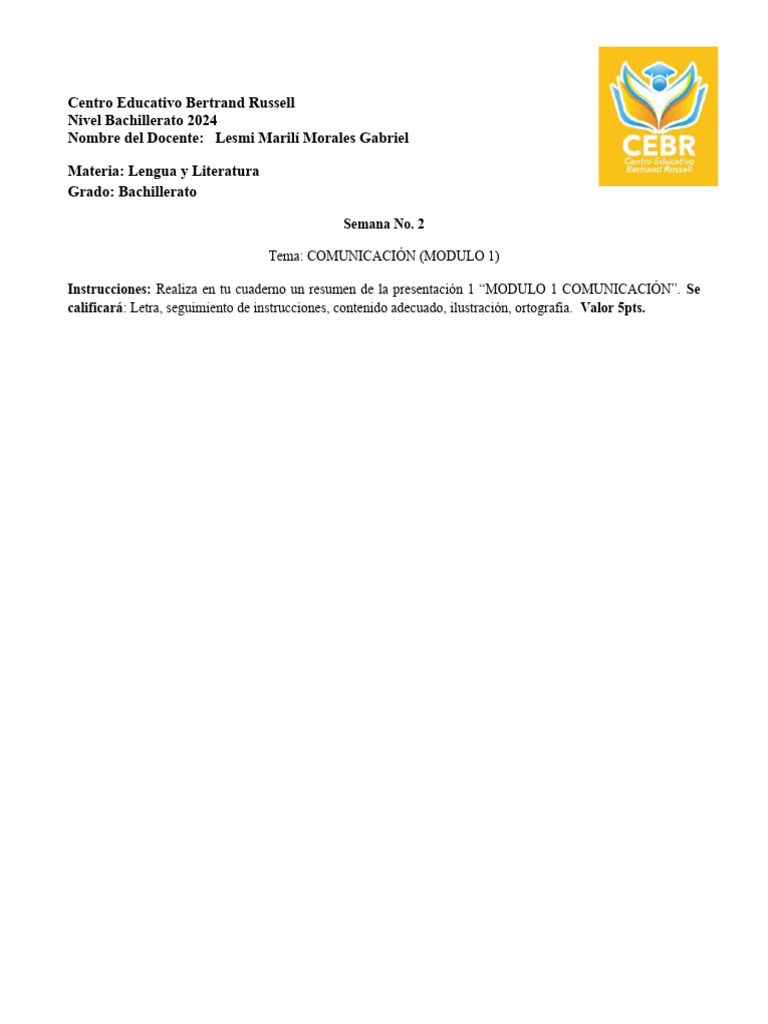 Centroeducativorussell-2380-2. Semana 3 Hoja de Trabajo LENGUAJE PREU | PDF