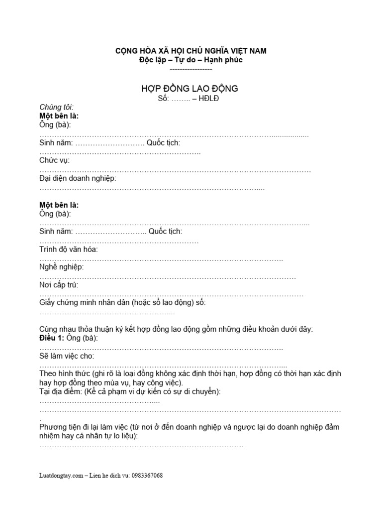 Mau Hop Dong Kinh Te Hop Dong Lao Dong | PDF