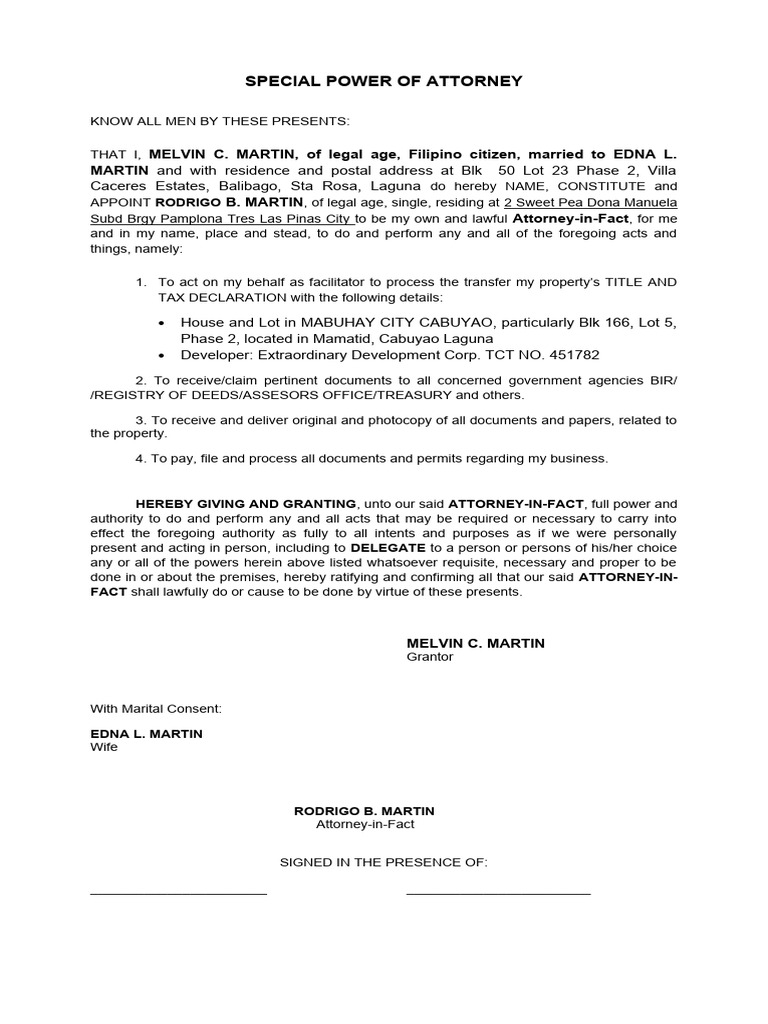Spa To Process Title Transfer | PDF | Power Of Attorney | Civil Law ...