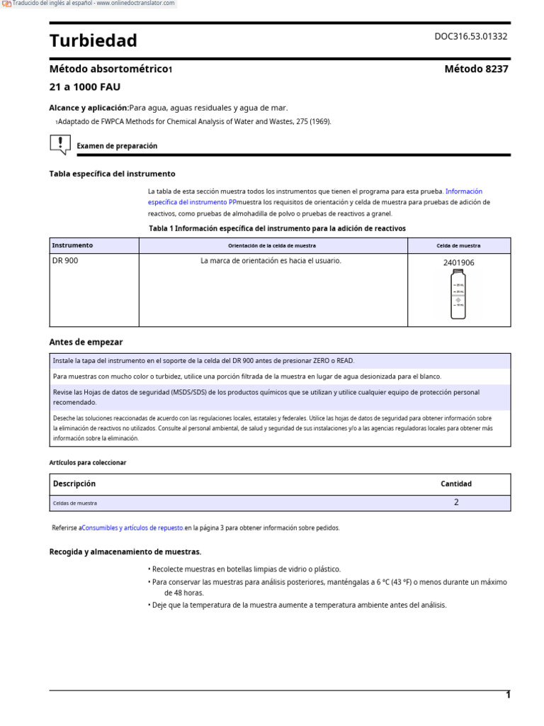 Metodo HACH 8237 | PDF | Calibración