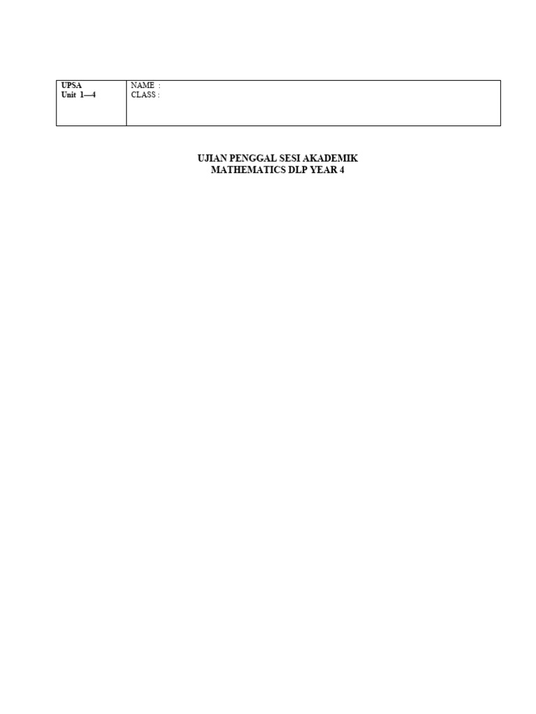 Y4 Mate DLP UPSA (Inculkate - My) | PDF