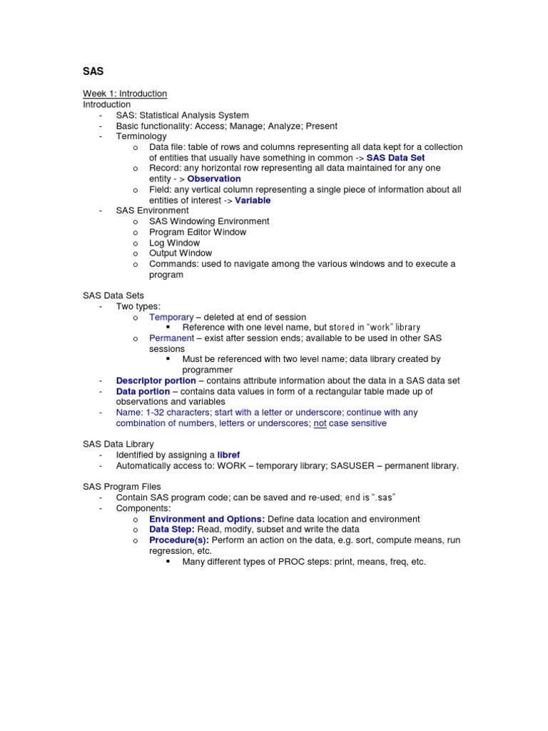 SAS Data Set Observation Variable: Temporary Permanent | PDF