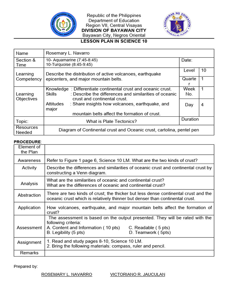 Science 10 - Q1 - W1 - D3 | PDF | Crust (Geology) | Mountains