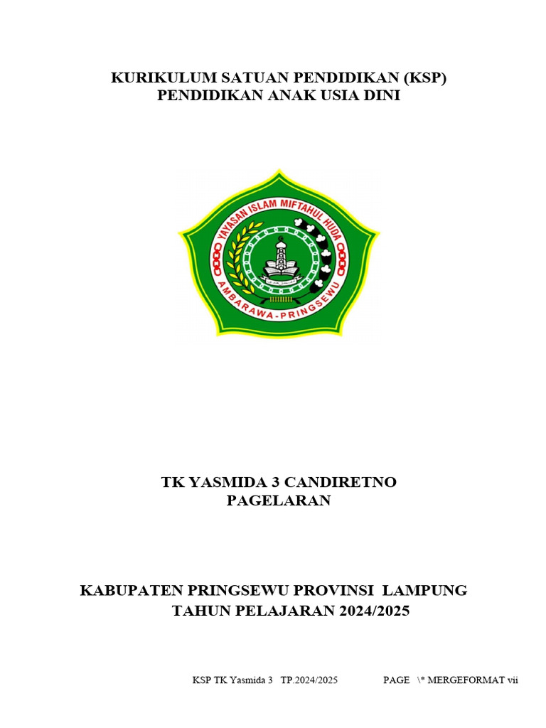 Kurikulum KSP TK Yasmida 3 2024/2025 | PDF