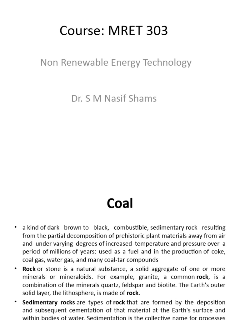 Non Renewable Energy Technology | PDF | Rock (Geology) | Sedimentary Rock