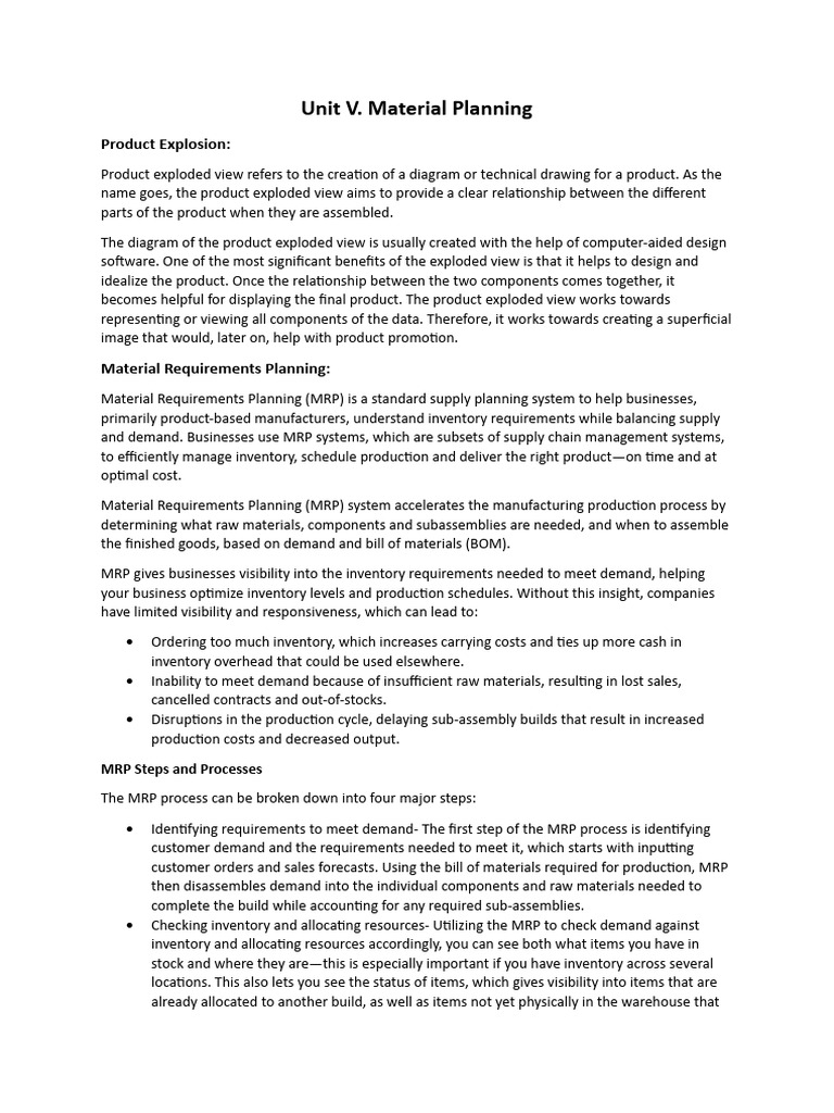 Unit V - Material Planning | PDF | Inventory | Standardization