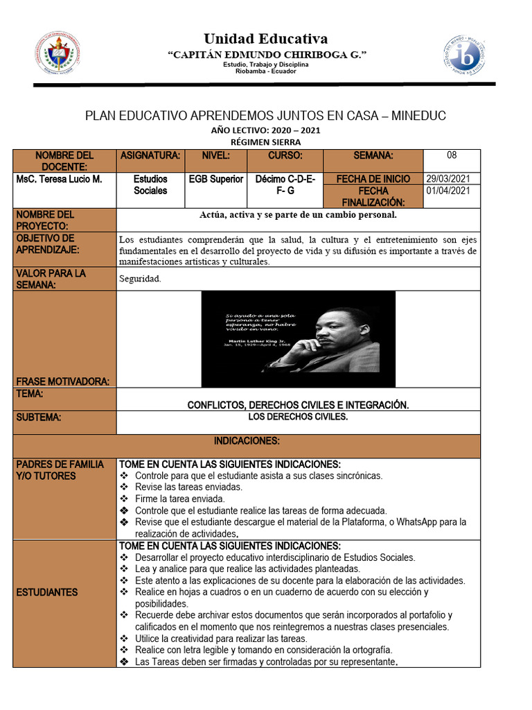 2q Decimo Egb Semana 08 | PDF | Modificación de comportamiento | Cognición