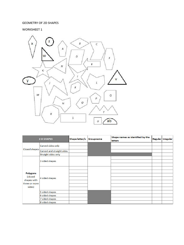 2D Shapes Geometry Worksheet | PDF