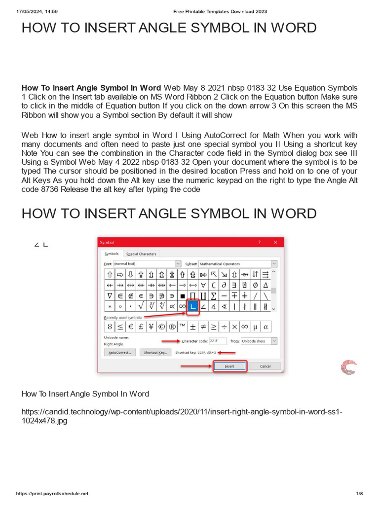 Insert Angle Symbol in Word Guide | PDF | Microsoft Word | Computing