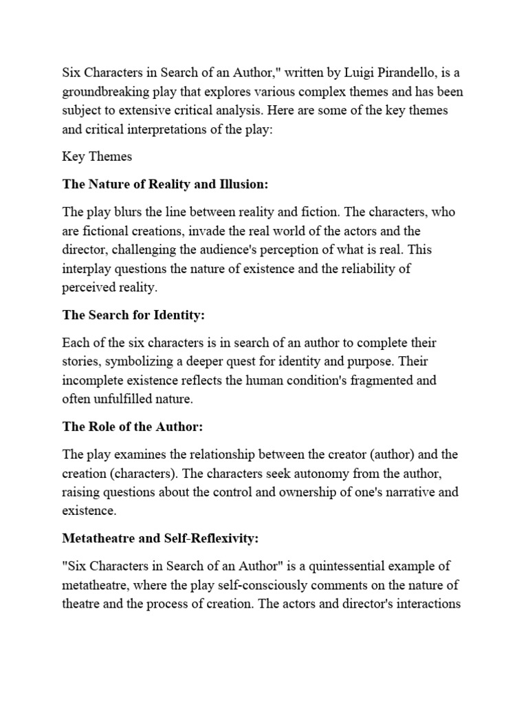 Existentialism in Six Characters | PDF | Existentialism | Play (Theatre)