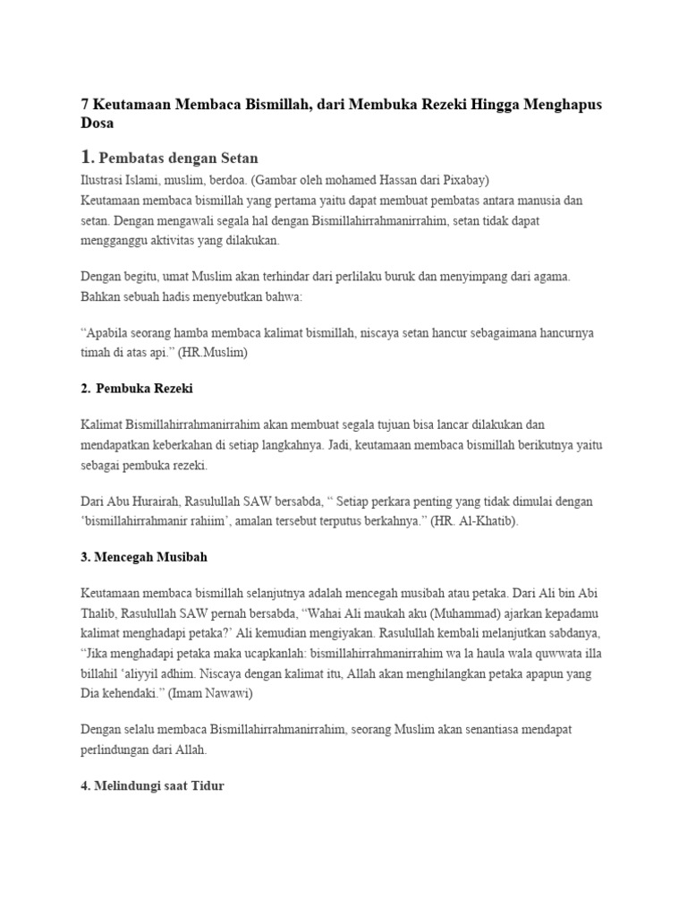 7 Keutamaan Membaca Bismillah | PDF