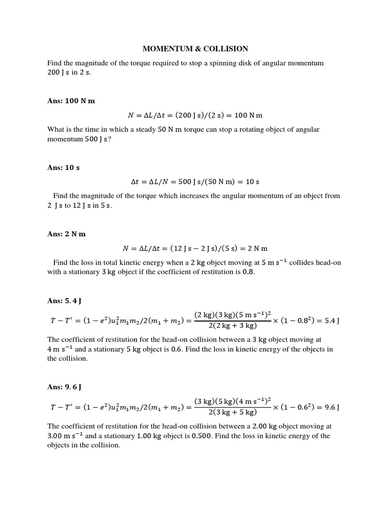 Momentum & Collision | PDF | Rotation Around A Fixed Axis | Torque