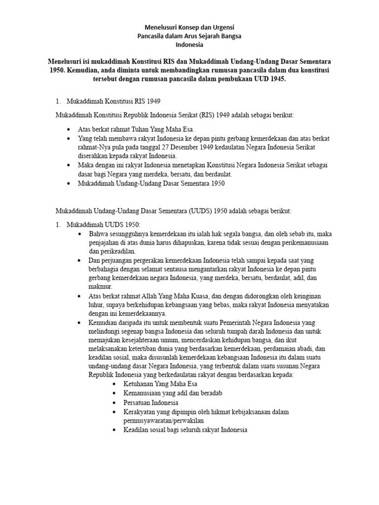Menelusuri Isi Mukaddimah Konstitusi RIS Dan Mukaddimah Undang. PPT Ramdhani & Faiz | PDF