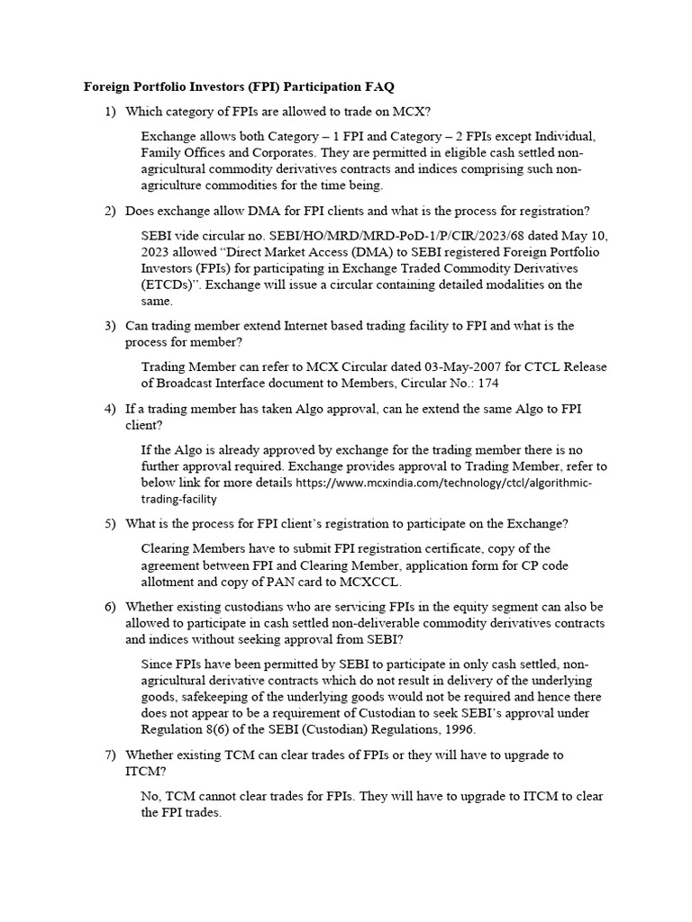 Fpi Faq | PDF | Derivative (Finance) | Private Sector
