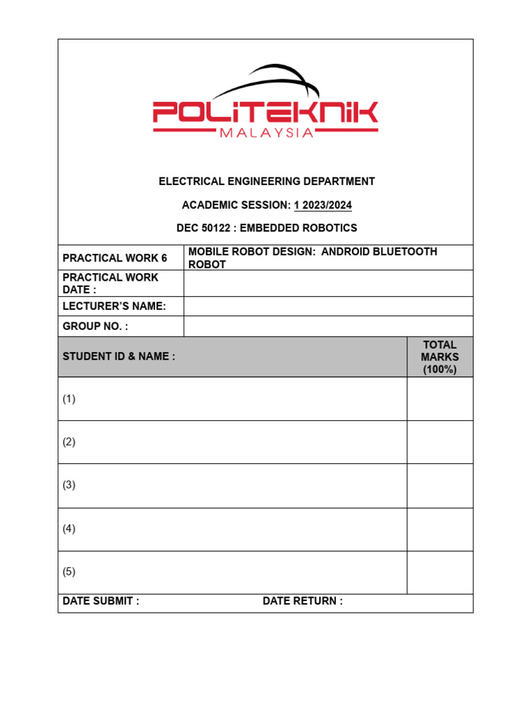 Dec50122 Embedded Robotics-Pw6 | PDF | Arduino | Bluetooth