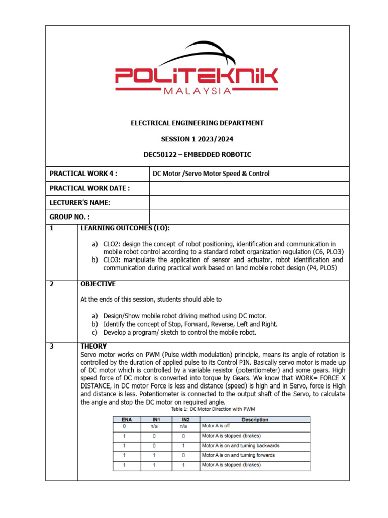 Dec50122 Embedded Robotics - Pw4 (Procedure) | PDF | Electric Motor ...