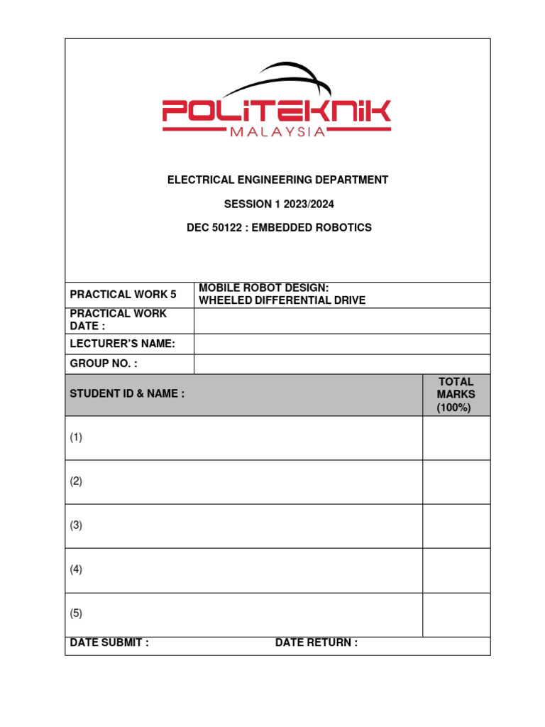 Dec50122 Embedded Robotics - Pw5 (Procedure) | PDF | Arduino | Manufactured Goods