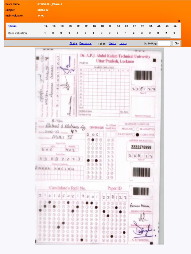 Maths 4 Answer Sheet | PDF
