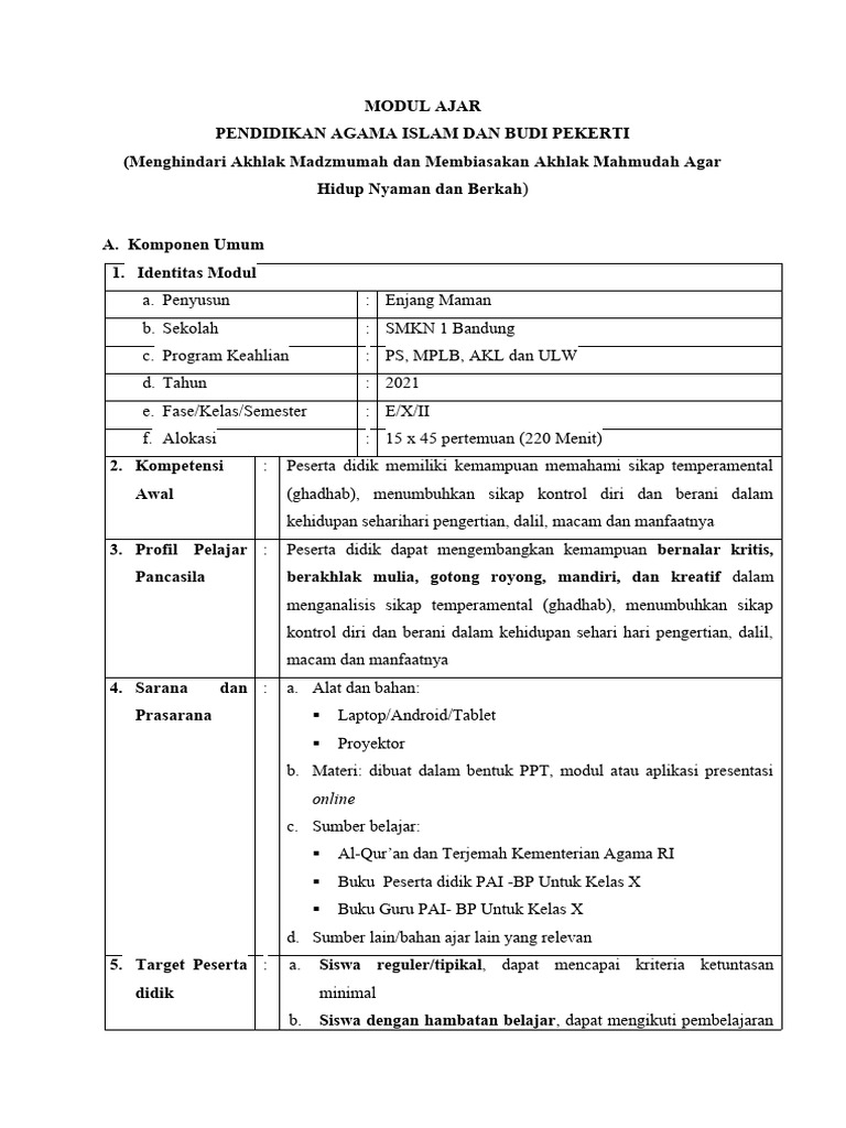 Modul Ajar3 - Akhlak - Fix | PDF