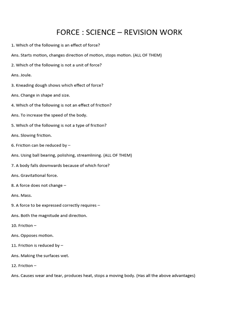 Force - Science - Revision Work 2 | PDF | Force | Boiling