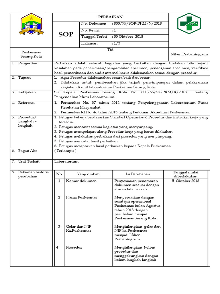 SOP Perbaikan Laboratorium | PDF