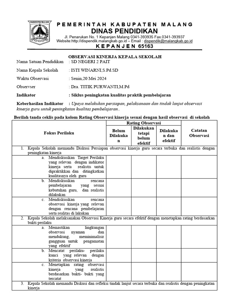 Lembar Observasi PMM Untuk KS ISTI WINARNI KSB | PDF | Karier ...