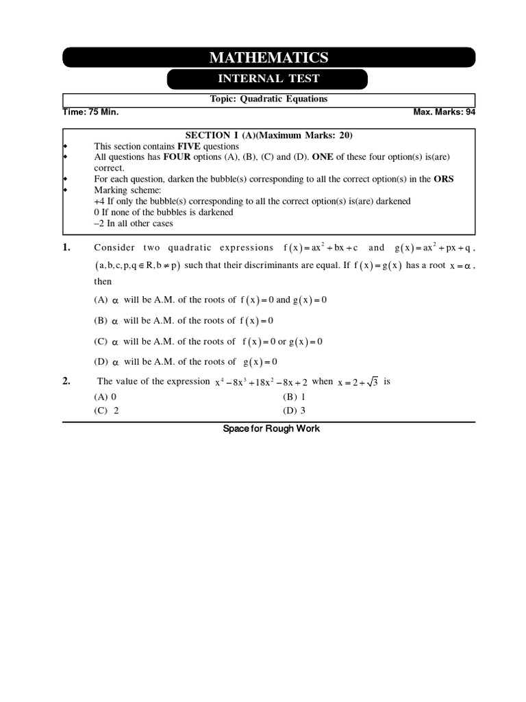 Qe Test | PDF | Equations | Mathematical Concepts